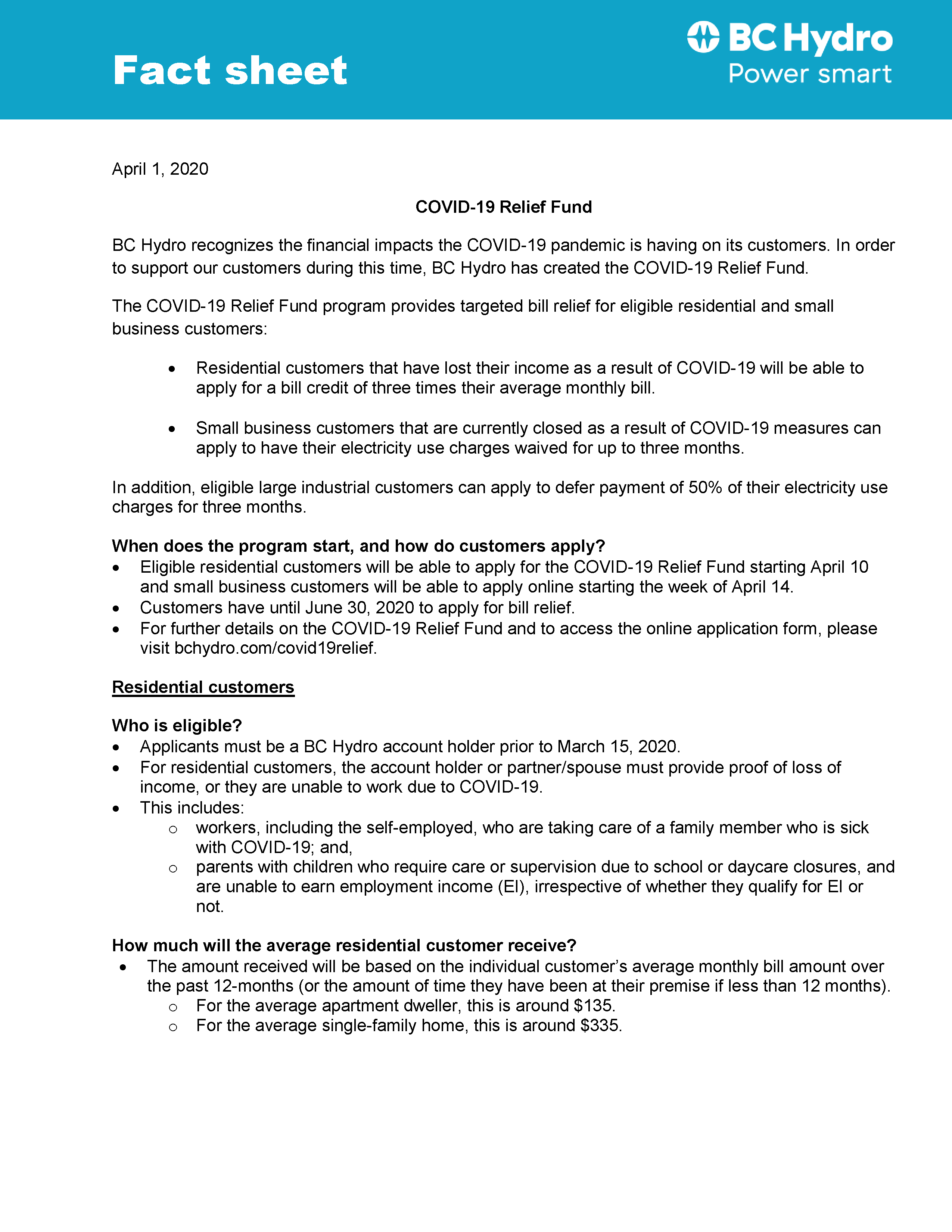 COVID-19 Fact Sheet - District of New Hazelton