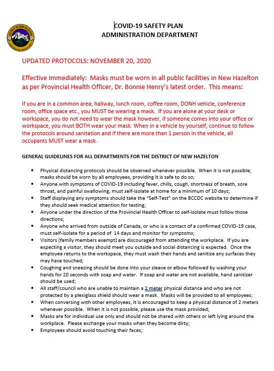 COVID-19 Safety Plan - District of New Hazelton